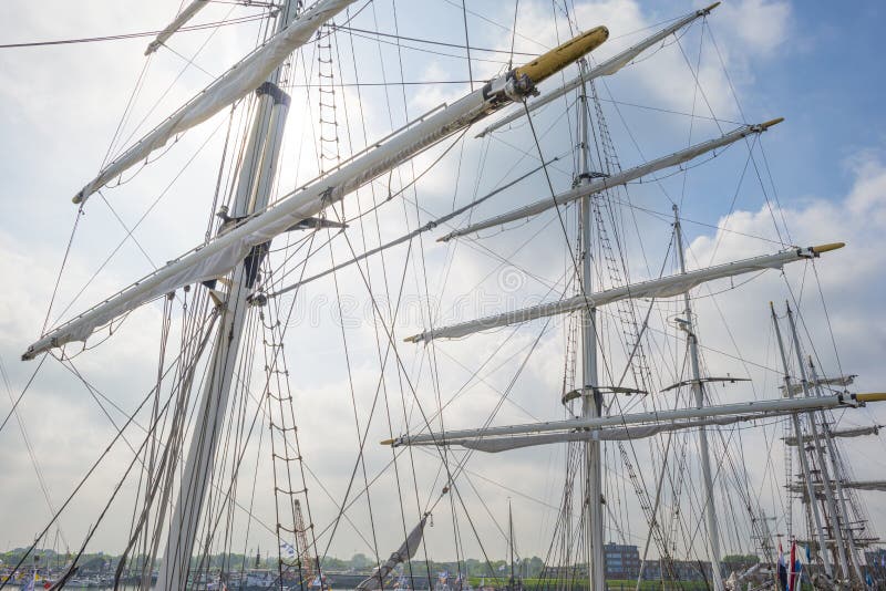 Rigging of a Tall Ship in a Port in Sunlight Stock Photo - Image of ...