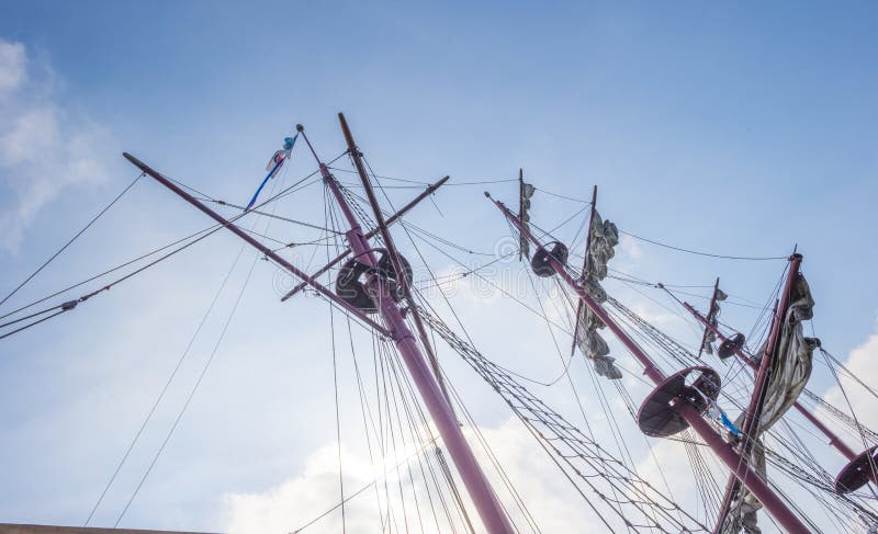 Rigging of a Tall Ship in a Port in Sunlight Stock Image - Image of ...