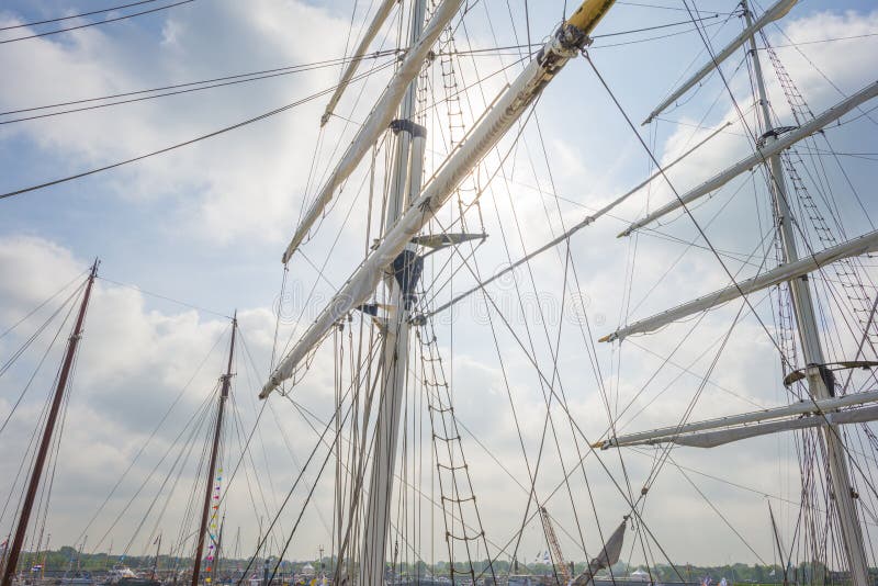 Rigging of a Tall Ship in a Port in Sunlight Stock Image - Image of ...