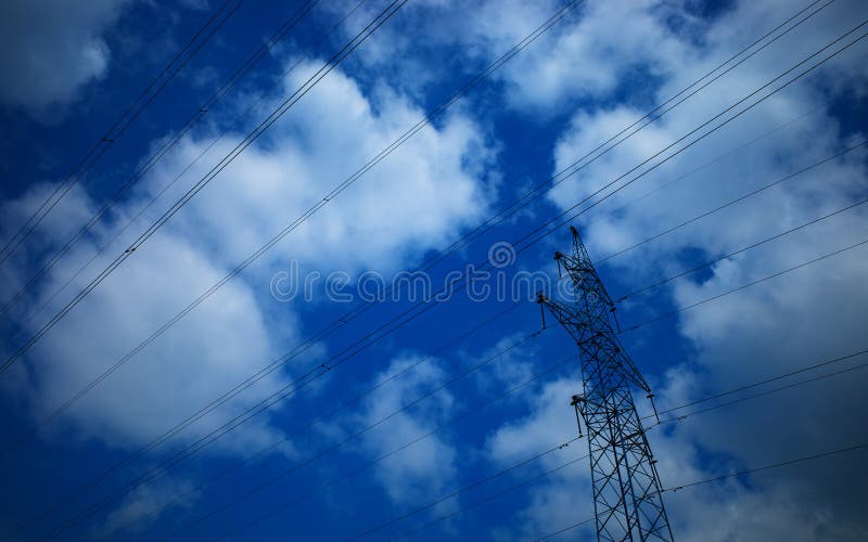 Right Aligned Power Line Covered with White Clouds Stock Image - Image ...