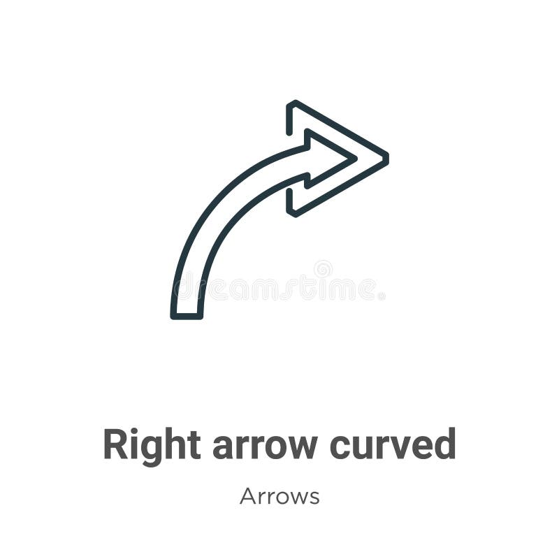 Curved Right Arrow Vector Icon on White Background. Flat Vector Curved ...