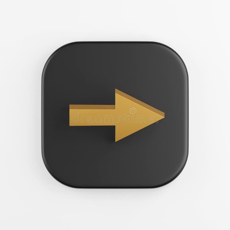 Right Arrow Gold Icon. 3D Rendering of Black Square Key Button ...