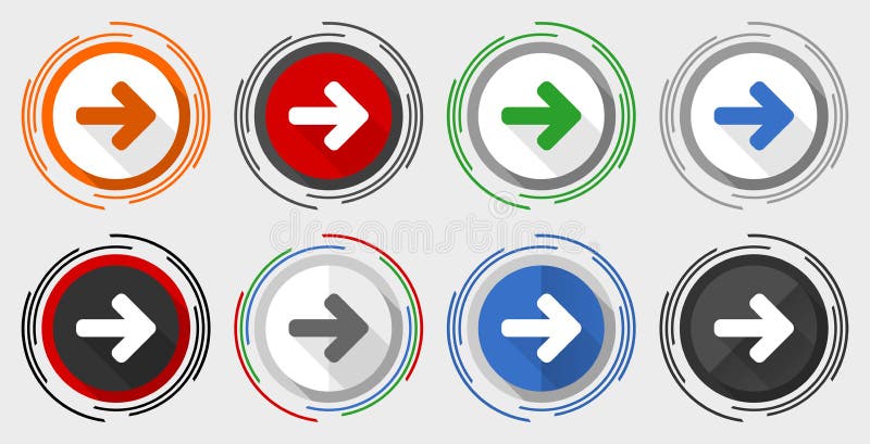 Right Arrow Vector Icon Set, Next Modern Design Flat Graphic in 8 ...