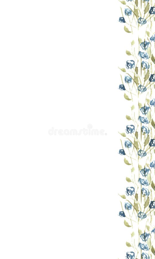 Border of blue wildflowers stock illustration. Illustration of painted ...