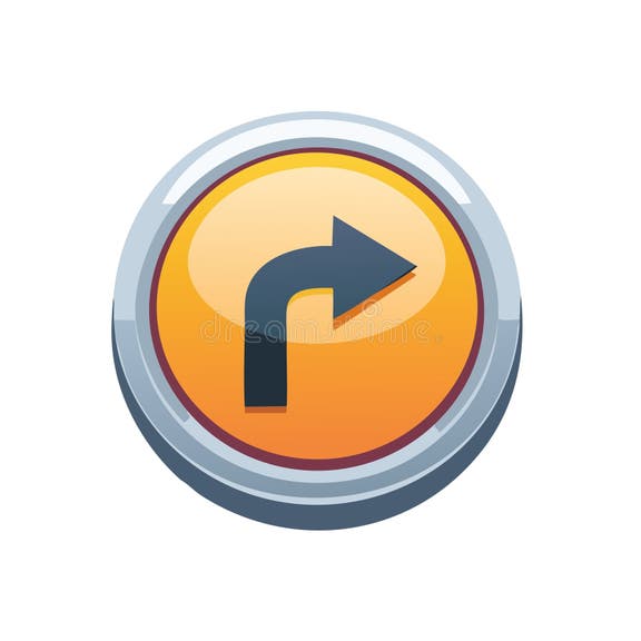 Right Direction Arrow Sign on Round Orange Button for Navigation Stock ...