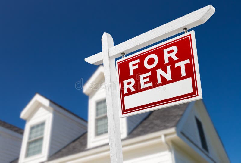 For Rent Real Estate Sign in Front of House Stock Photo - Image of ...