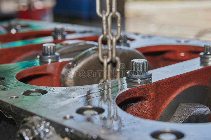 Right Frame Cylinder Block Bolt and Engine Oil Stain Stock Image ...
