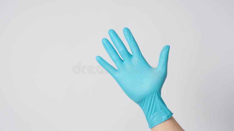 Right Hand with Blue Gloves on White Background Stock Image - Image of ...