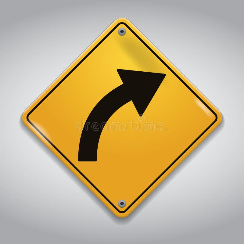 Right Curve Road And Right Turn Road Sign Stock Illustration ...