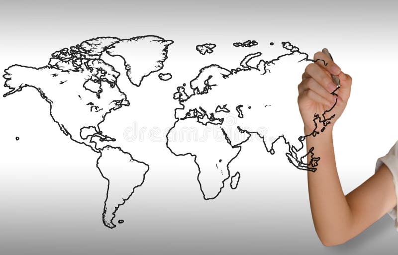 Right Hand Girl Drawing a World Map Stock Illustration - Illustration ...