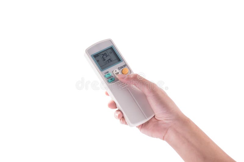 Hand with Air Conditioner Remote Control Isolated on White Background ...