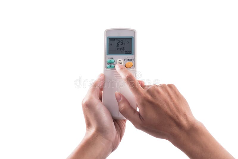 Hand With Air Conditioner Remote Control Isolated On White Background ...