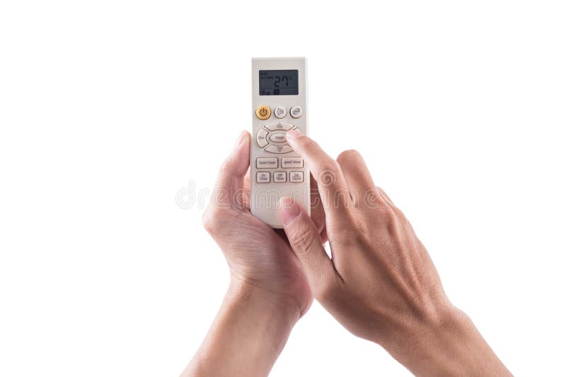 Hand with Air Conditioner Remote Control Isolated on White Background ...