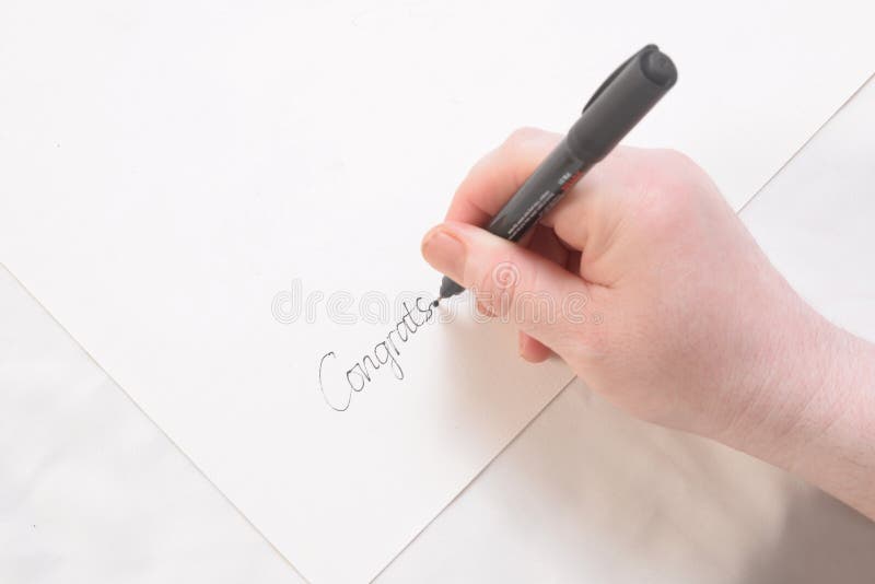 Right Hand Writing with Black Pen on White Paper Stock Photo - Image of ...