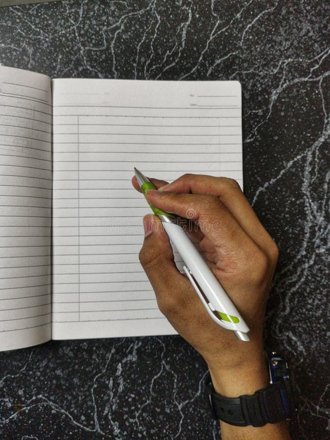 Right Hand Writing on on Blank Notebook Stock Image - Image of paper ...