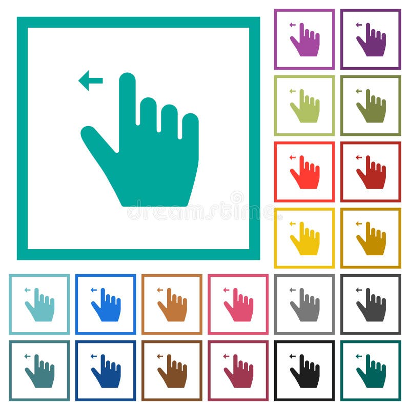 Right Handed Move Left Gesture Flat Color Icons with Quadrant Frames ...