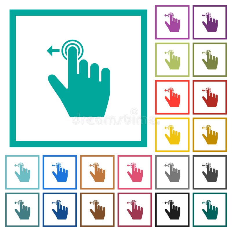 Right Handed Slide Left Gesture Flat Color Icons with Quadrant Frames ...