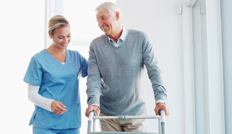 The Right Help Can Get You Going Again. a Senior Man Using a Walker ...