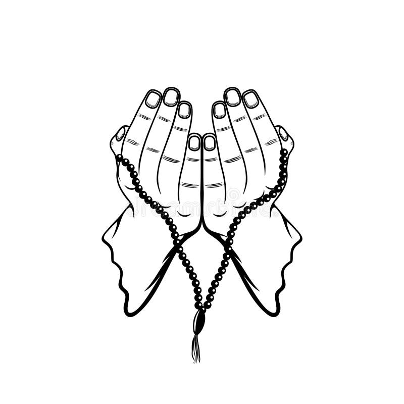 Right and Left Hand Gestures Looking Up in Prayer with Prayer Beads in ...