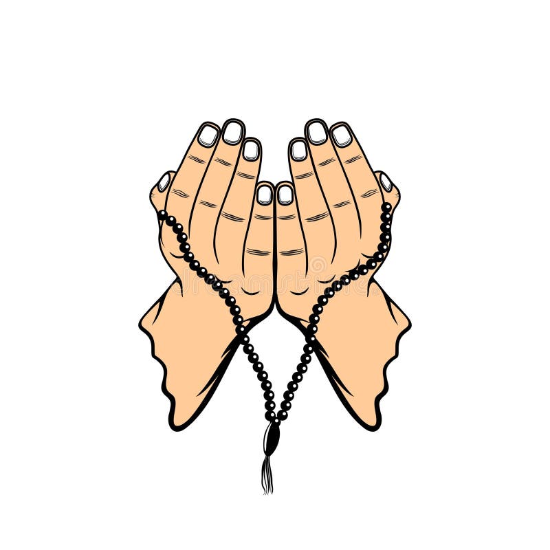 Right and Left Hand Gestures Looking Up in Prayer with Prayer Beads in ...