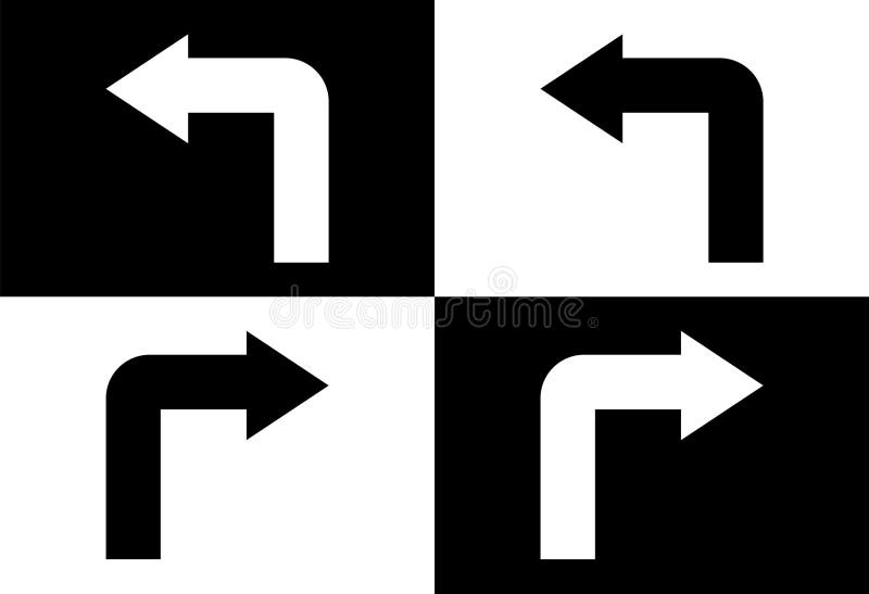 Right and Left Turn Arrow Icons on Black and White Background. Stock ...