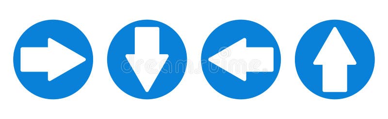 Right, Left, Up, Down. Set of Four Directional Arrow Blue Round Sign ...