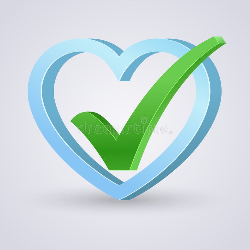 Right mark in blue heart stock vector. Illustration of heart - 53664731