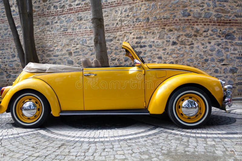 Right Perspective View of Yellow Convertible Classic Car Stock Photo ...