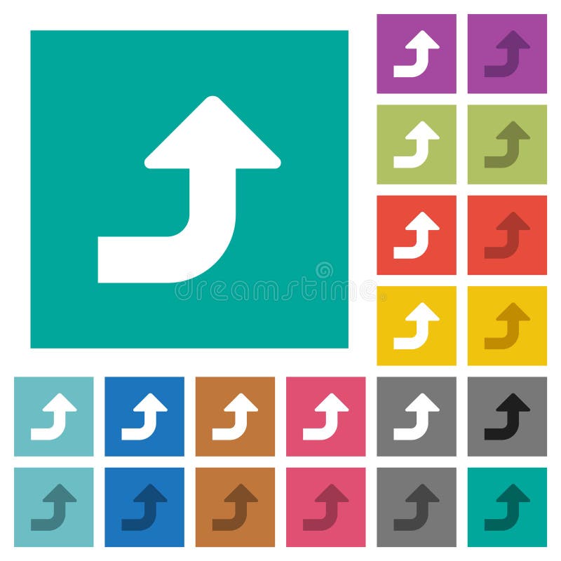 Right Top Side Turn Arrow Solid Square Flat Multi Colored Icons Stock ...