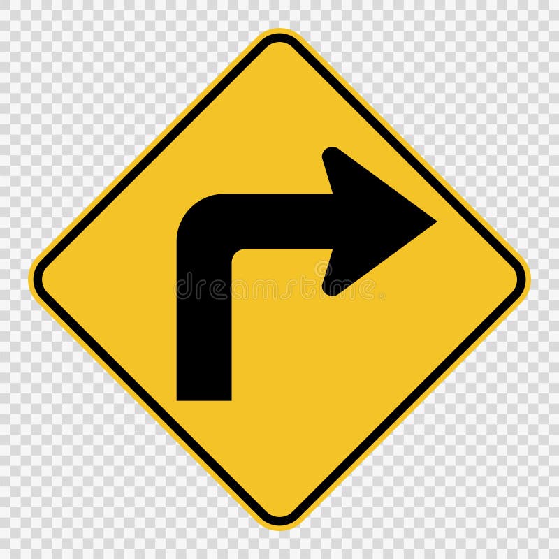 Right Turn Ahead Traffic Sign on Transparent Background Stock Vector ...