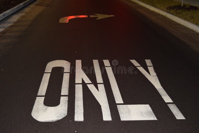 Right Turn only Lane Painted on Street Stock Photo - Image of lane ...