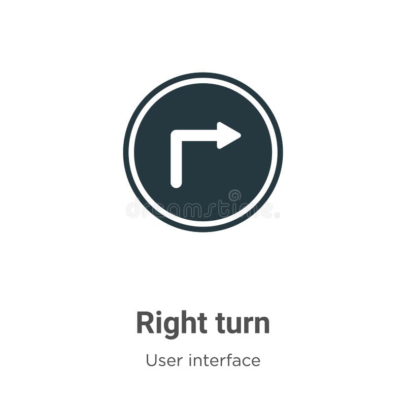 Right Turn Vector Icon on White Background. Flat Vector Right Turn Icon ...