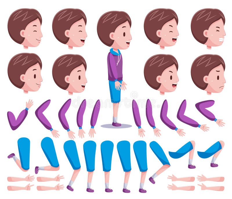 Right View Cute Boys Character Creation Set 4 Stock Vector ...