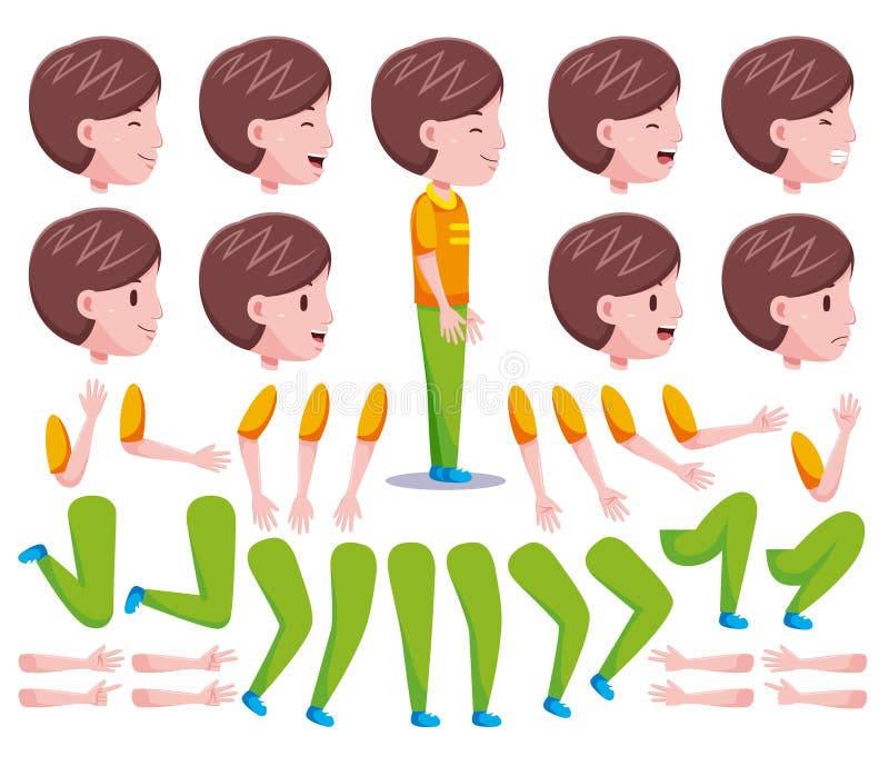Right View Cute Boys Character Creation Set 3 Stock Vector ...