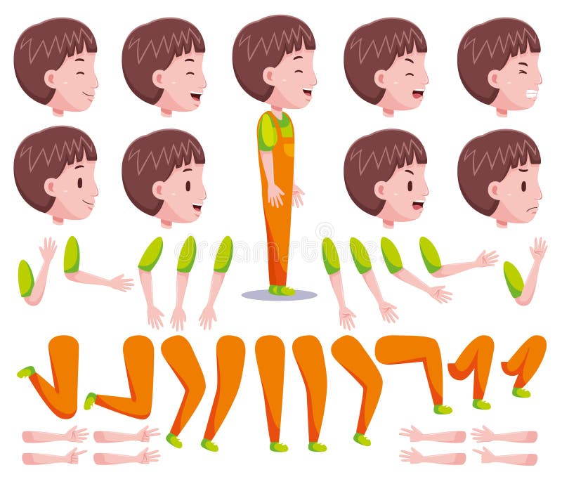 Right View Cute Boys Character Creation Set 02 Stock Vector ...