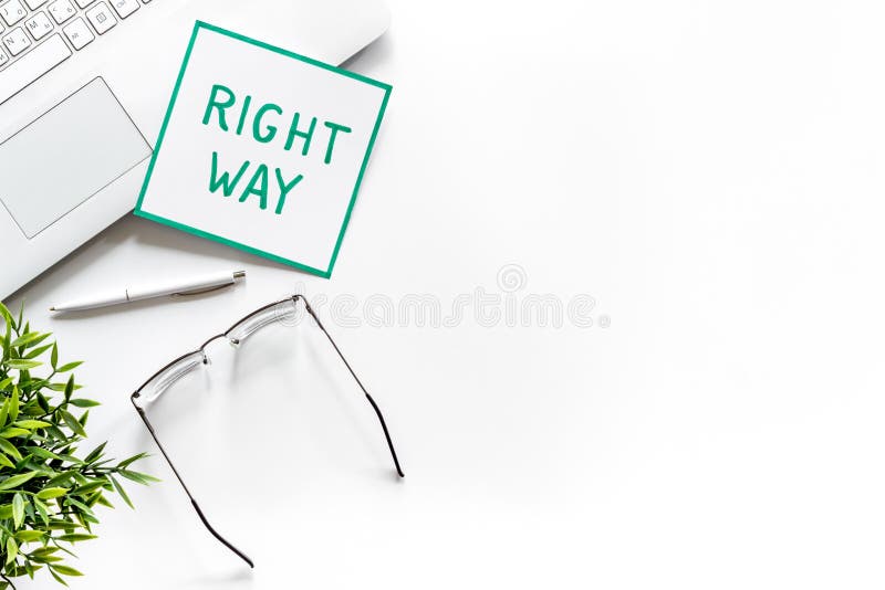 Right Way Icon on White Office Desk Top View Copy Space Stock Image ...