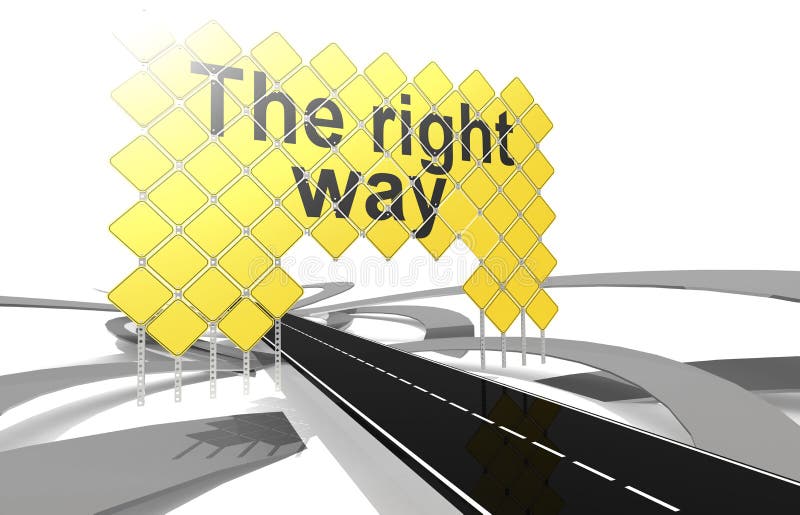The Right Way Word on Giant Yellow Road Signs Stock Illustration ...