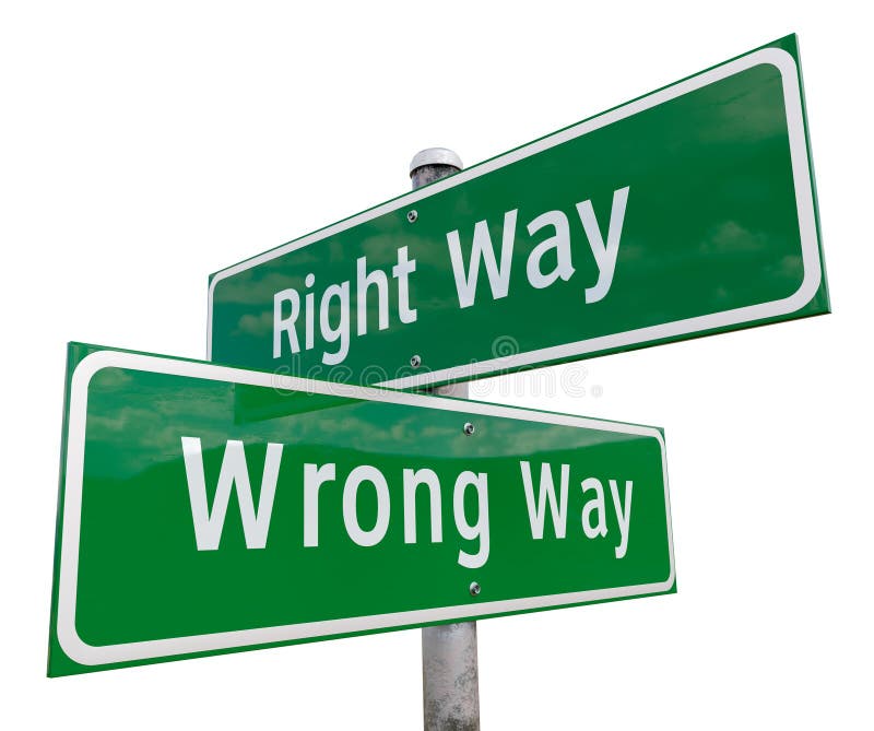 Right Way, Wrong Way 2 Way Green Road Sign Isolated on White Stock ...