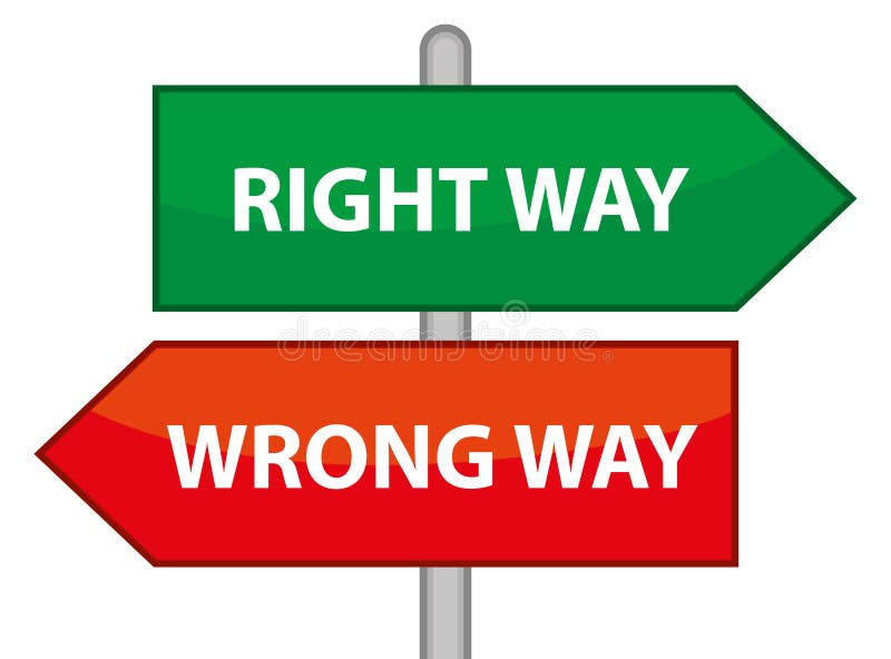 Right Way and Wrong Way Road Signs. Vector Indecision Concept ...