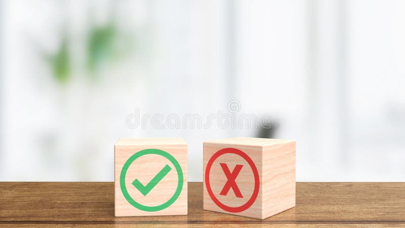 The Right and Wrong on Blank Wood Cube for Business Concept 3d ...