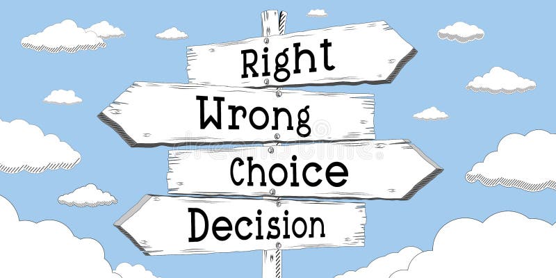 Right, Wrong, Choice, Decision - Outline Signpost with Four Arrows ... Right, Wrong, Choice, Decision - Outline Signpost with Four Arrows ...