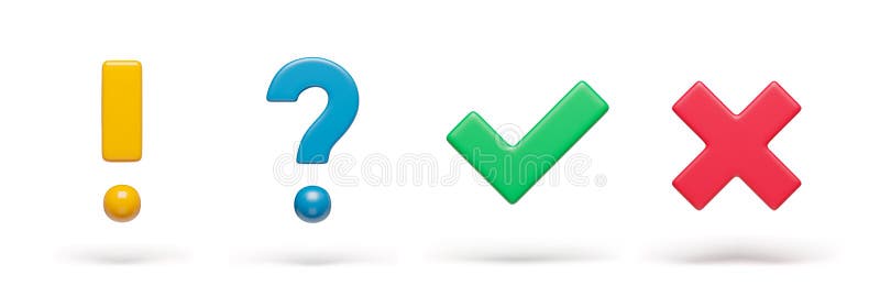 Right, Wrong and Exclamation, Question Check Marks on White Set Stock ...