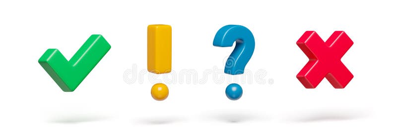 Right, Wrong and Exclamation, Question Check Marks on White Set Stock ...