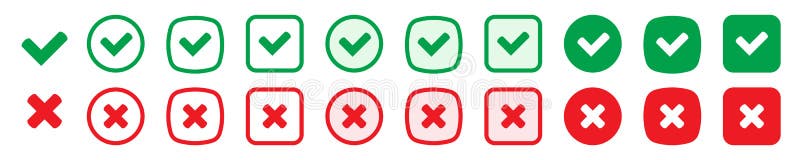 Right or Wrong Icons. Green Tick and Red Cross Checkmarks. Yes or No ...