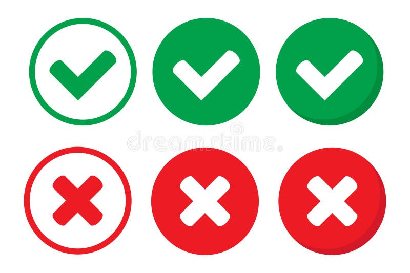 Right or Wrong Icons. Green Tick and Red Cross Checkmarks. Yes or No ...
