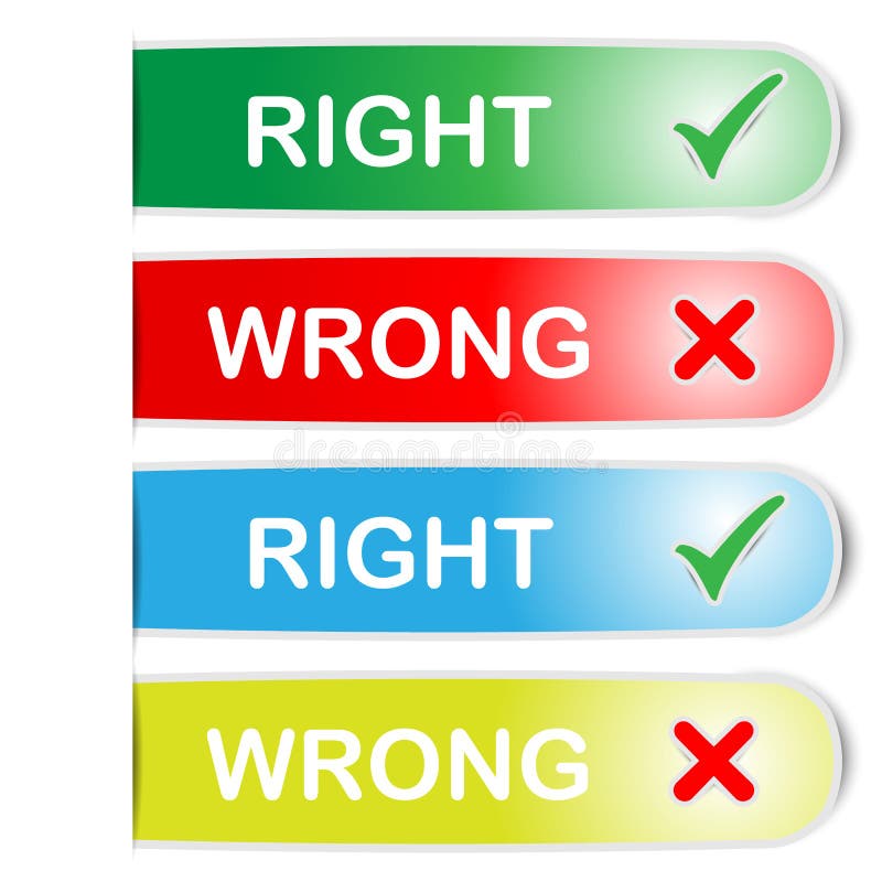 Right or Wrong Message with Check Mark and Wrong Sign Stock Vector ...