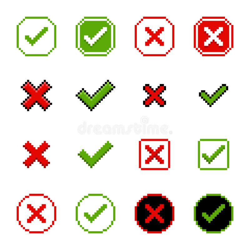 Pixel Cross and Check Mark Symbol Vector Illustration. Stock Vector ...