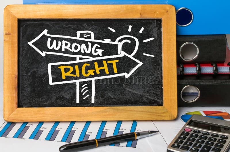 Right or Wrong Signpost Hand Drawing on Blackboard Stock Image - Image ...
