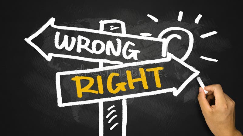 Right or Wrong Signpost Hand Drawing on Blackboard Stock Image - Image ...