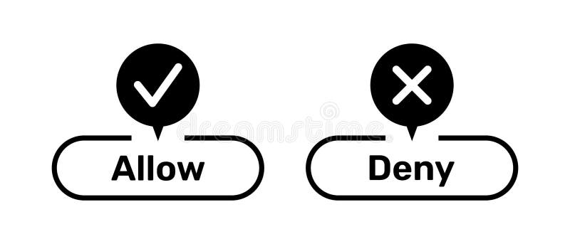 Right and Wrong Symbols with Allow and Deny Buttons Black Stock Vector ...